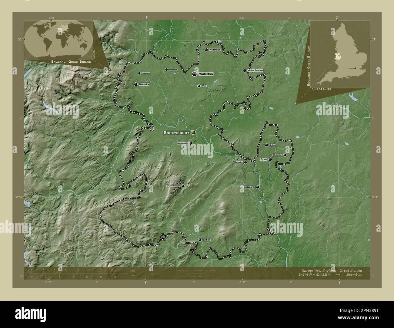 Shropshire, administrative county of England - Great Britain. Elevation ...