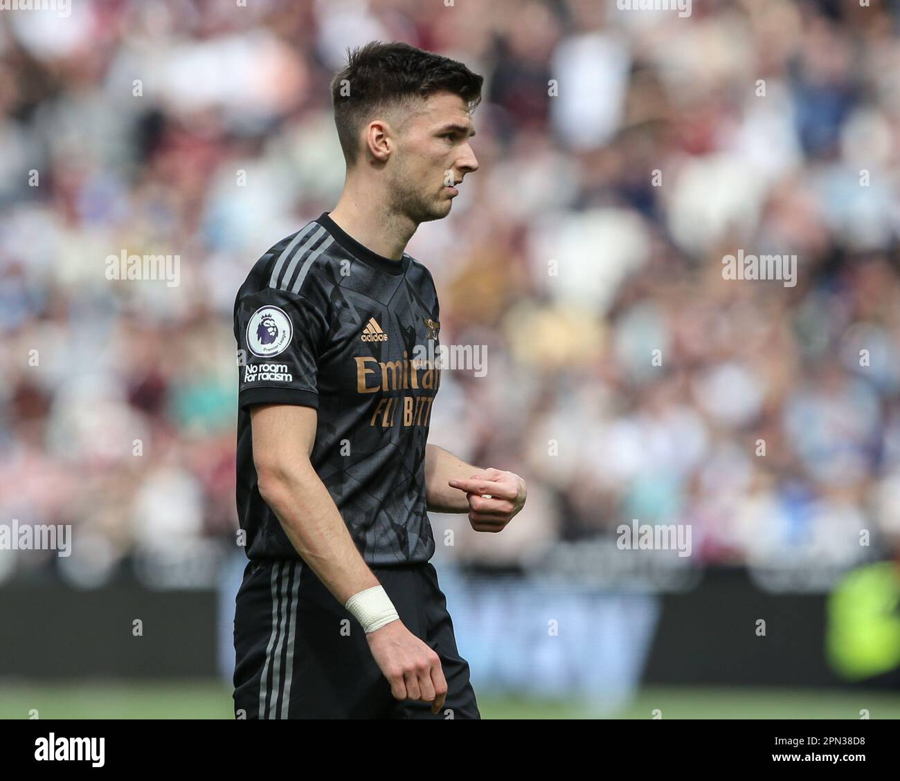 Kieran Tierney #3 of Arsenal during the Premier League match West Ham ...