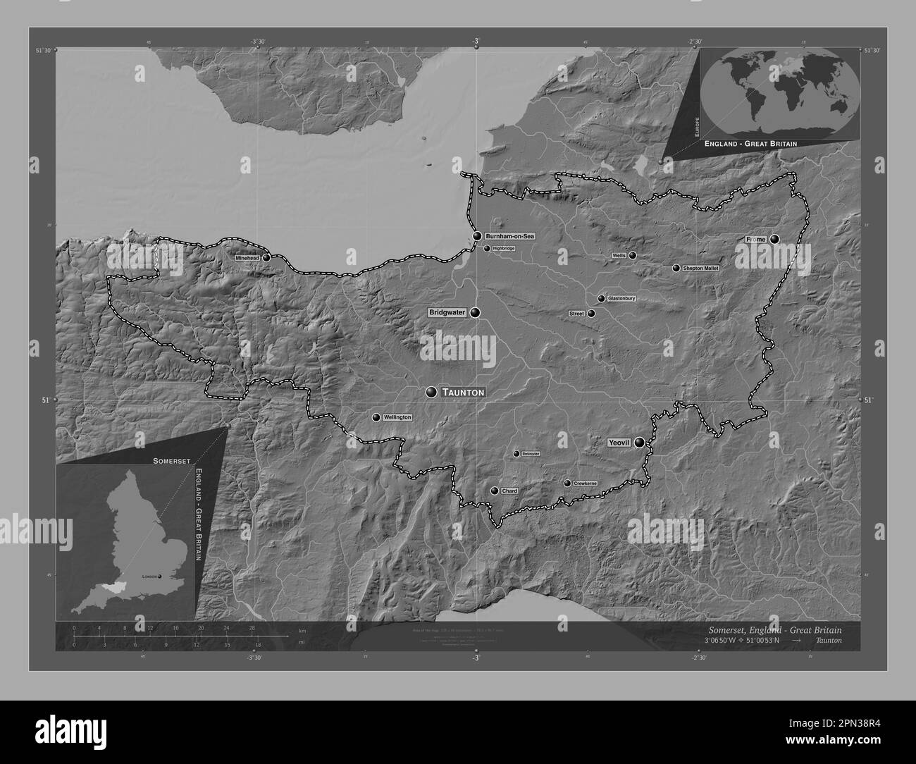 Somerset, administrative county of England - Great Britain. Bilevel ...