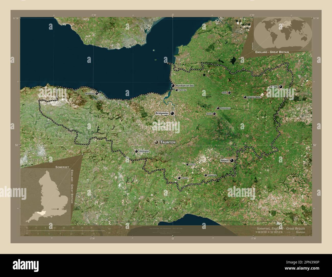 Somerset Administrative County Of England Great Britain High Resolution Satellite Map