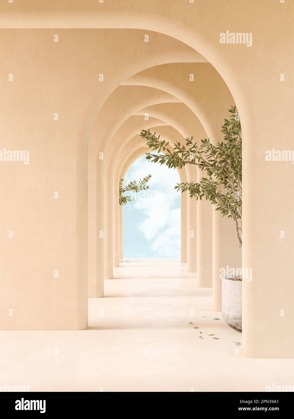 interior corridor with arches in mediterranean style 3 D rendering ...