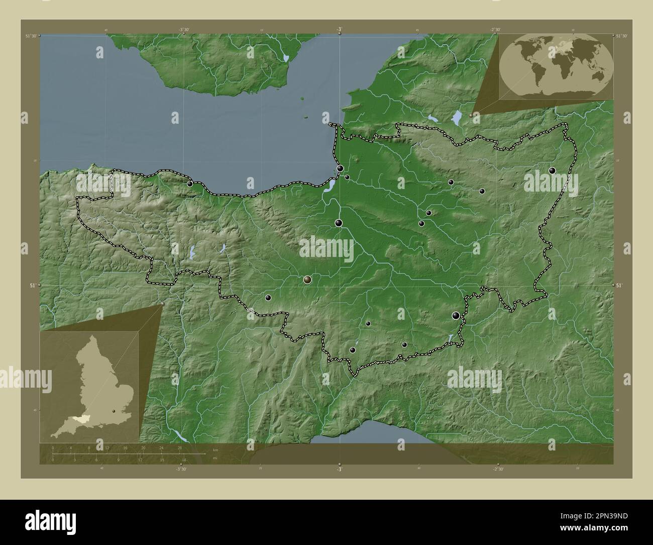Somerset, administrative county of England - Great Britain. Elevation ...