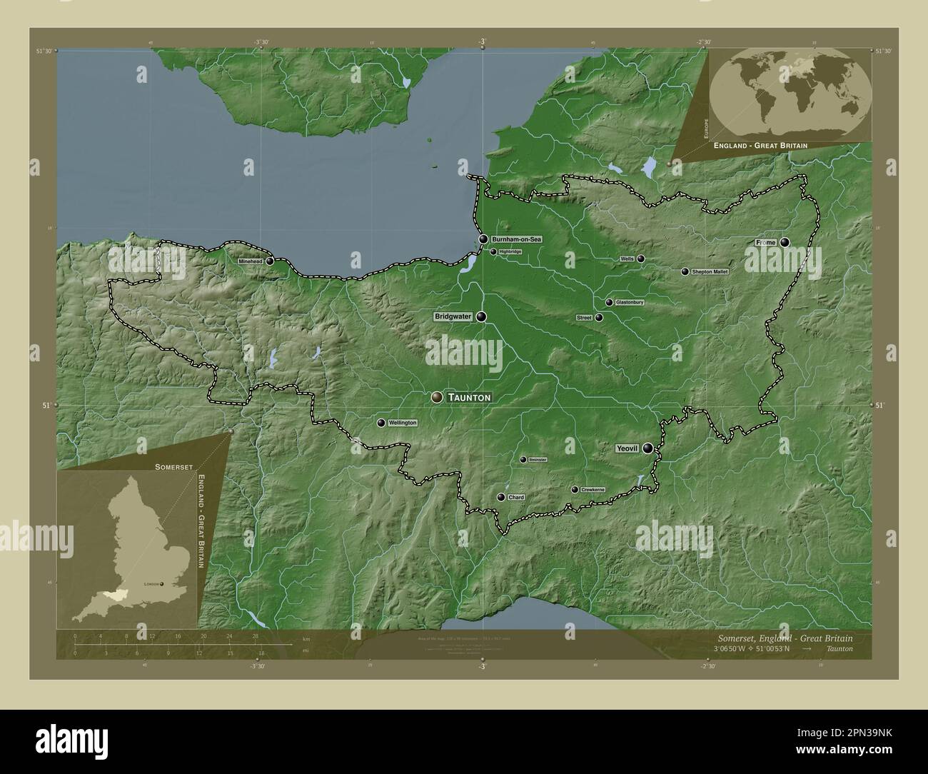 Somerset, administrative county of England - Great Britain. Elevation ...