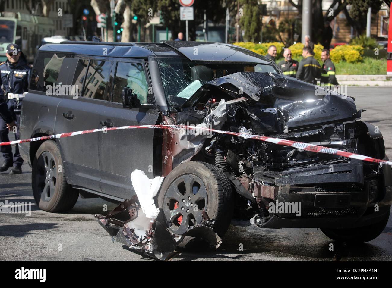 Rome, Italy. 16th Apr, 2023. Rome, Italy 16.04.2023: Car accident ...