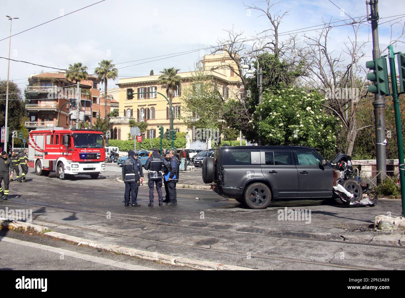 Rome, Italy. 16th Apr, 2023. Rome, Italy 16.04.2023: Car accident ...
