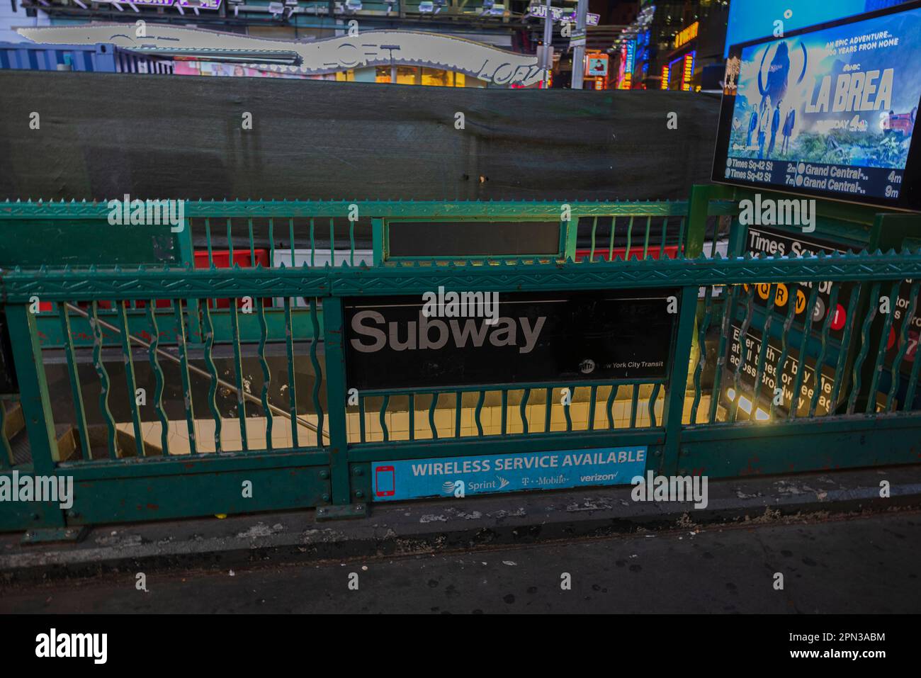 View of entering subway at Station, Time Square on Broadway in ...