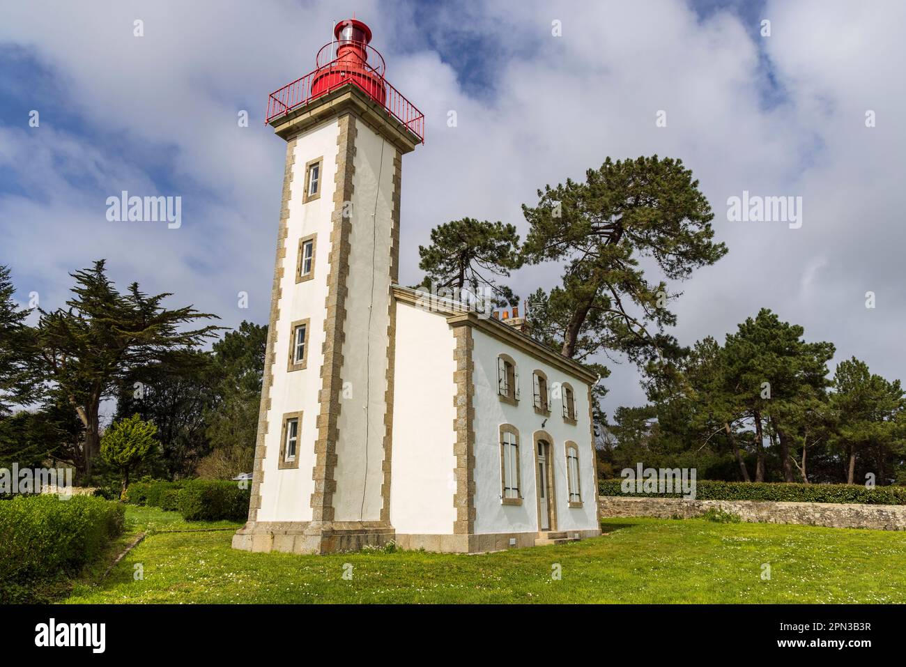 Pointe de Combrit lighthouse at Sainte Marine near Benodet, Brittany ...
