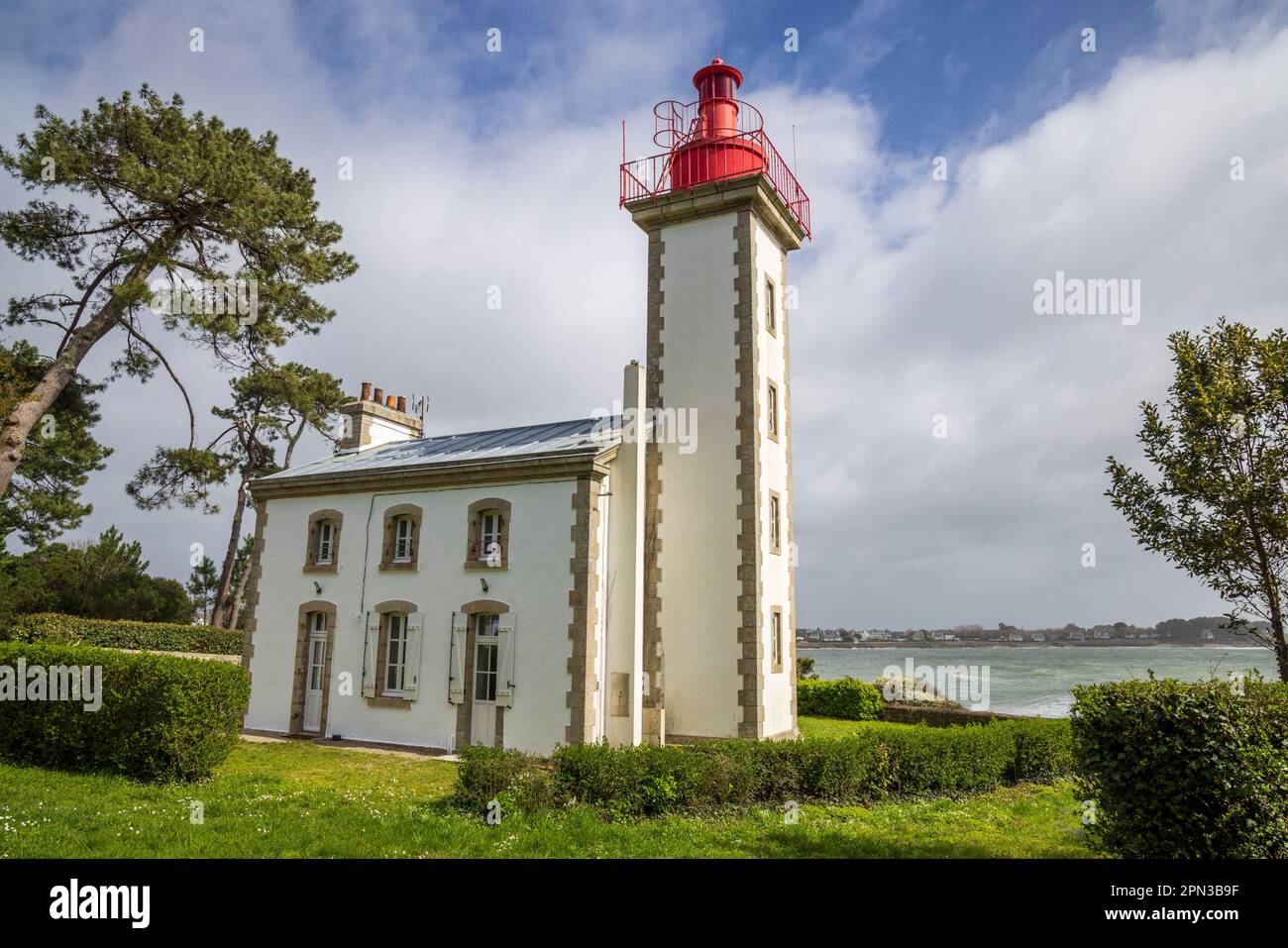 Pointe de Combrit lighthouse at Sainte Marine near Benodet, Brittany ...