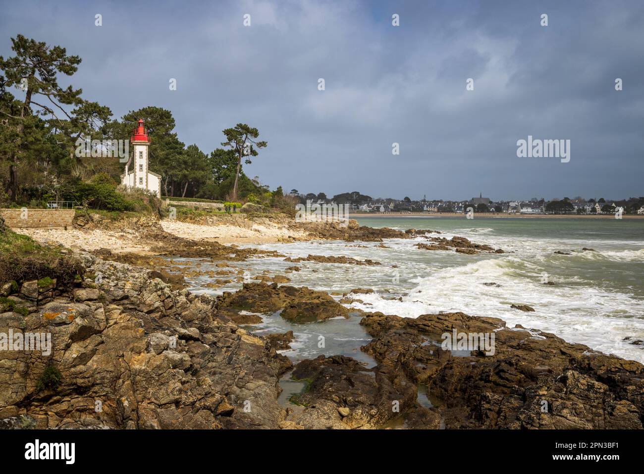 Pointe de Combrit lighthouse at Sainte Marine near Benodet, Brittany ...