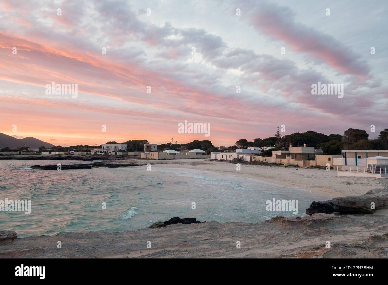 Lido Burrone beach in Favignana island at sunset, Sicily, Italy Stock ...