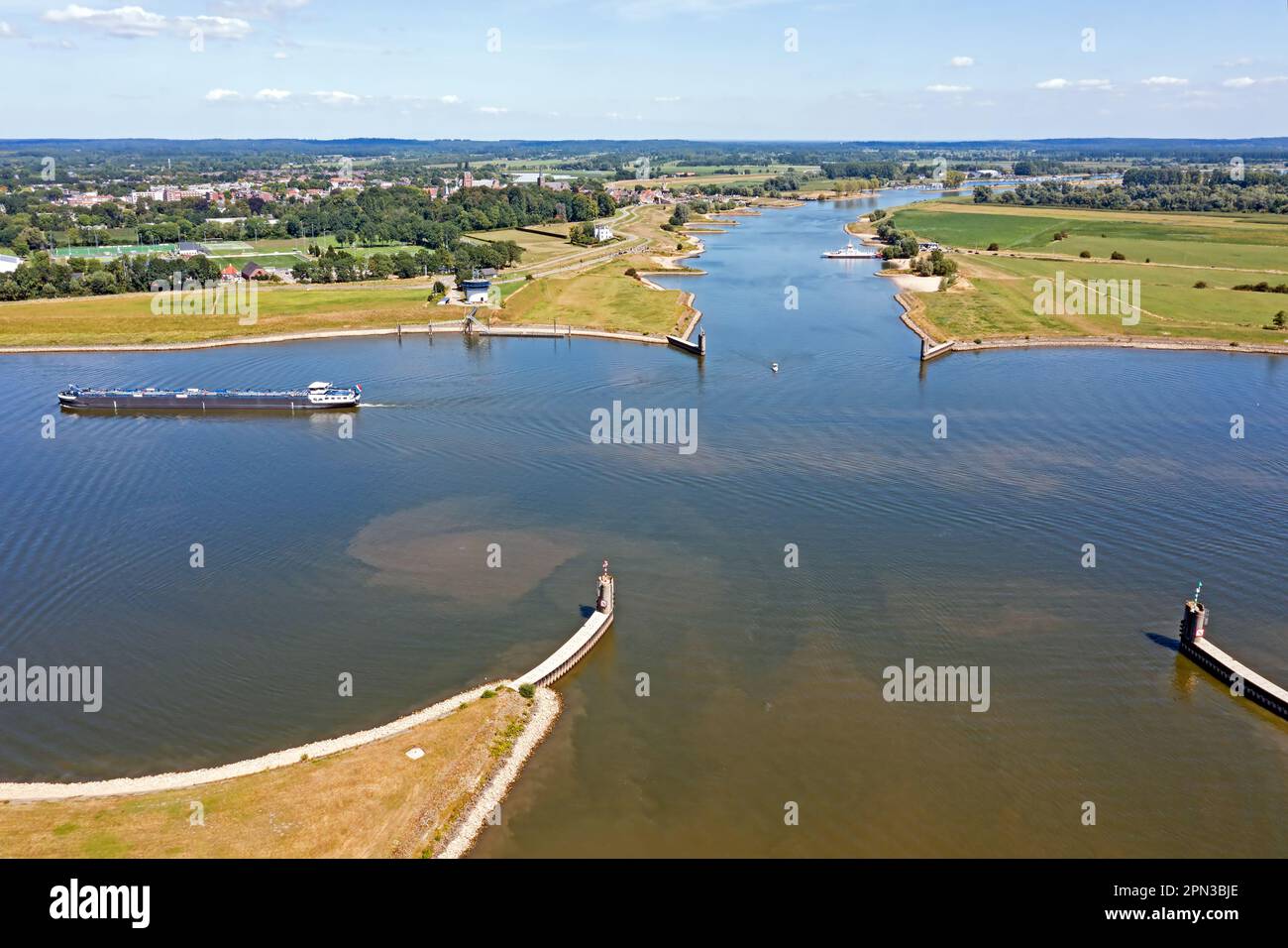Aerial from the crossing from the rivers Neder Rine and river Lek at ...