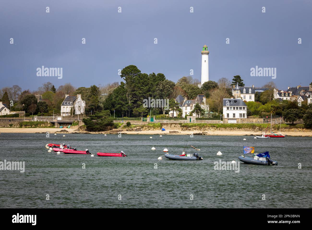 The Pyramide lighthouse at Benodet across the Odet river, Brittany ...