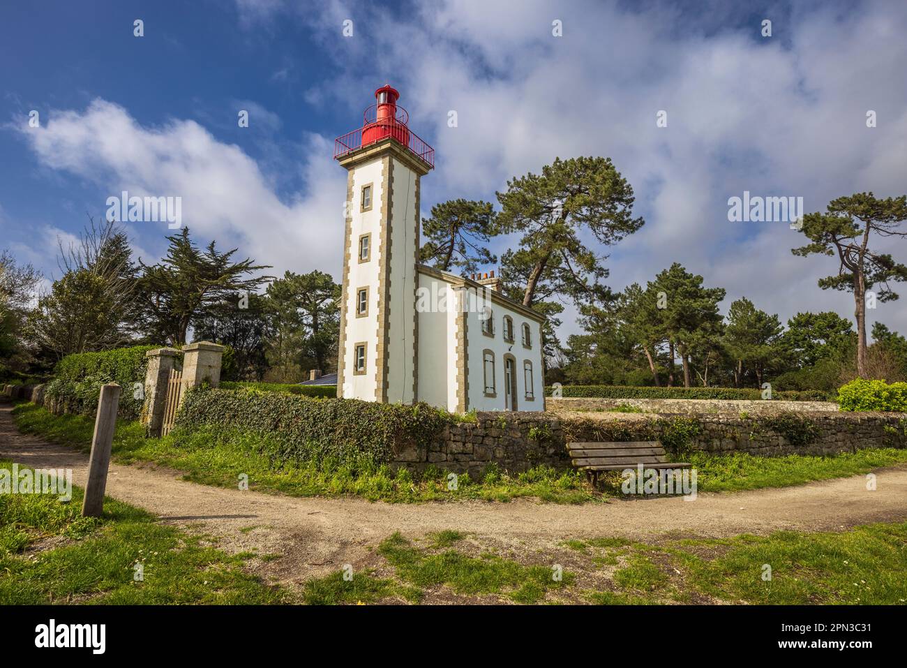 Pointe de Combrit lighthouse at Sainte Marine near Benodet, Brittany ...