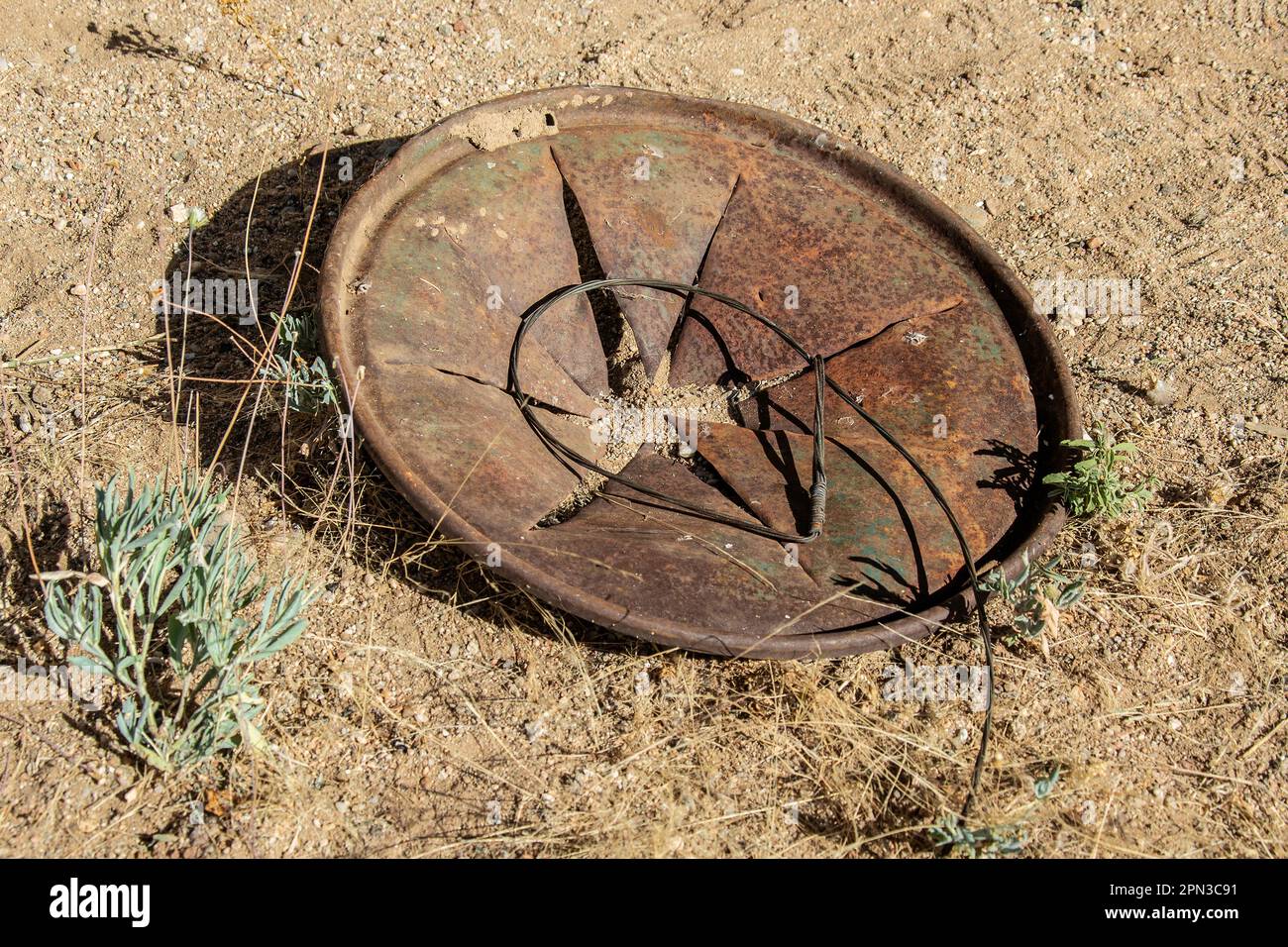 A star plate trap and wire that had been used for poaching Stock Photo ...
