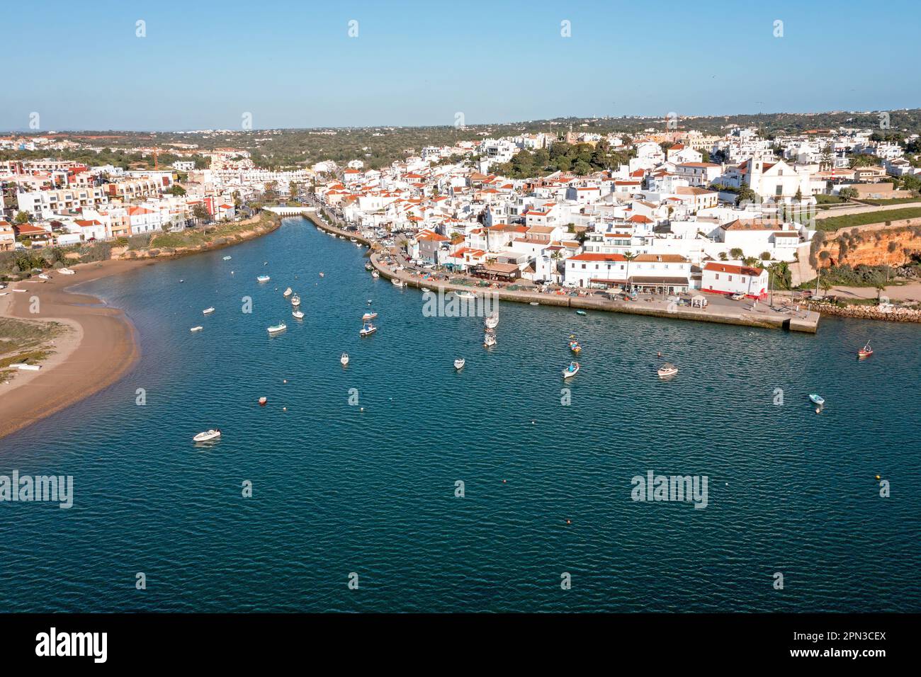 Aerial from the historical village Ferragudo in the Algarve Portugal ...