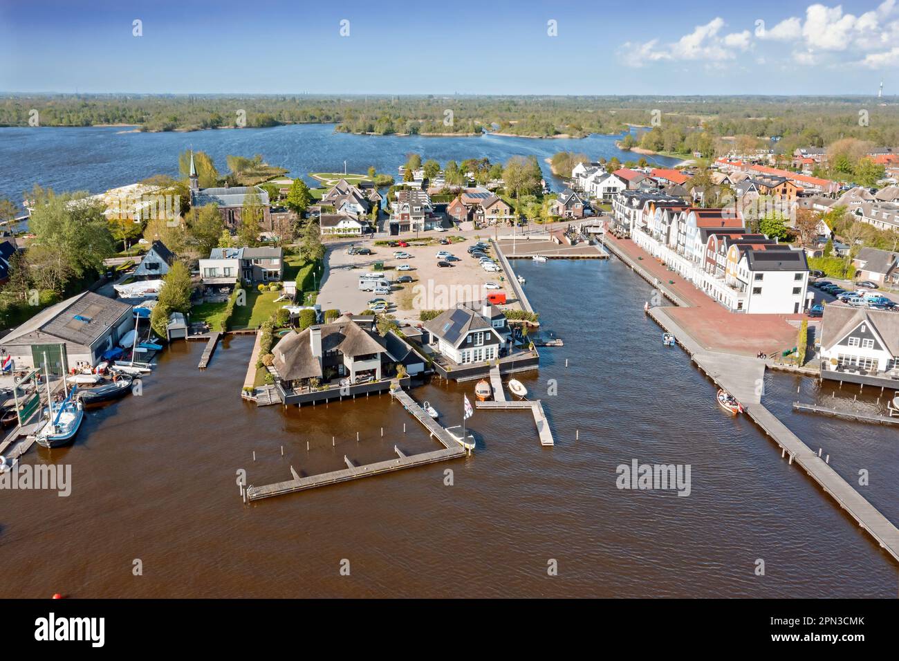 Aerial from the traditional village Loodrecht near Amsterdam in the ...