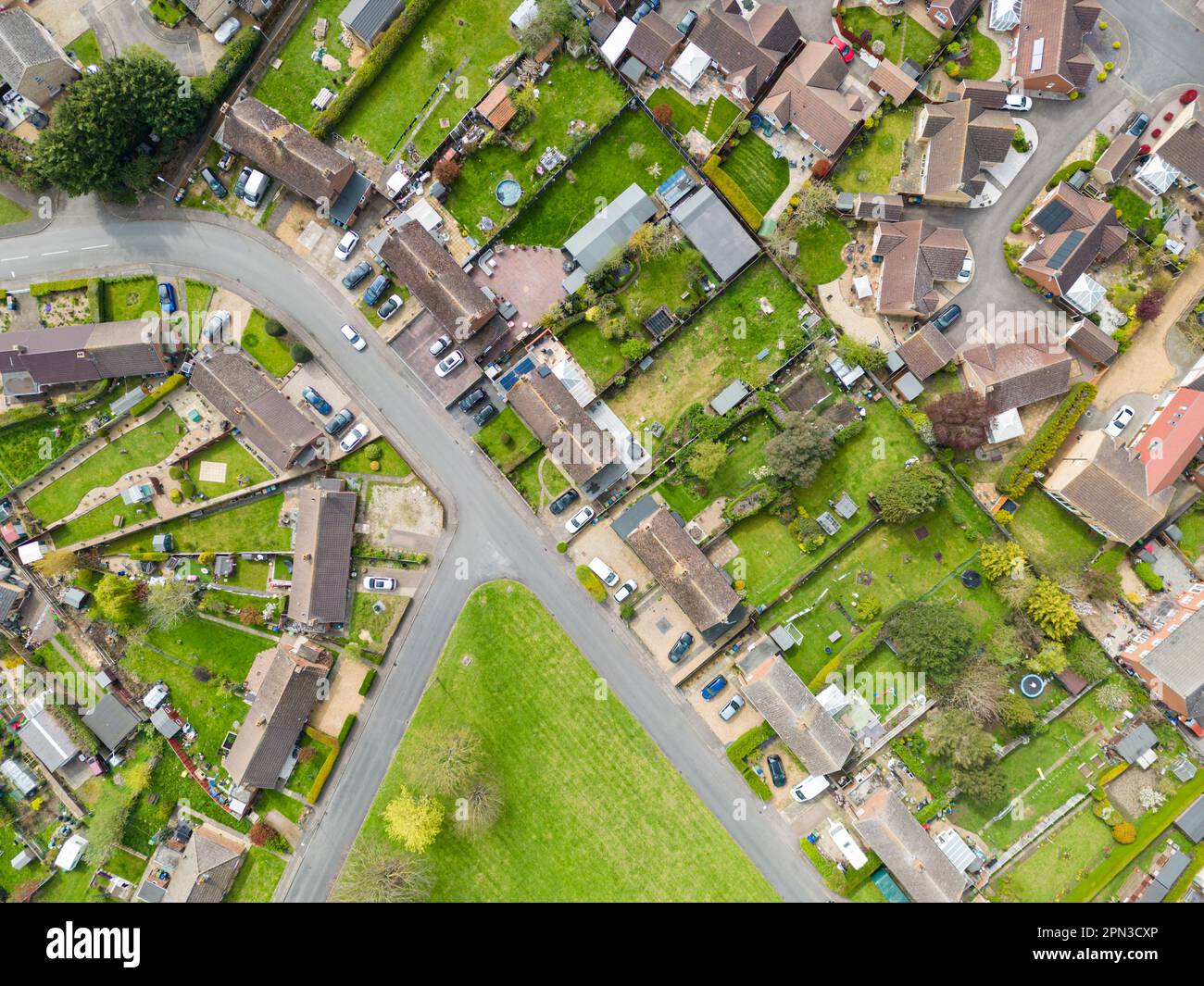 aerial top down view of mostly semi detached houses seen in a typical ...