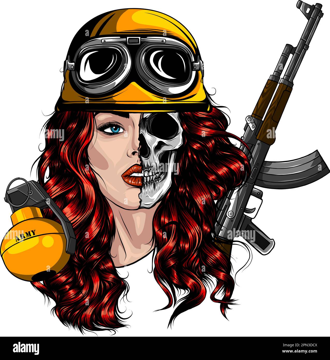 Military woman or female with gun or rifle, helmet and ammo Stock ...