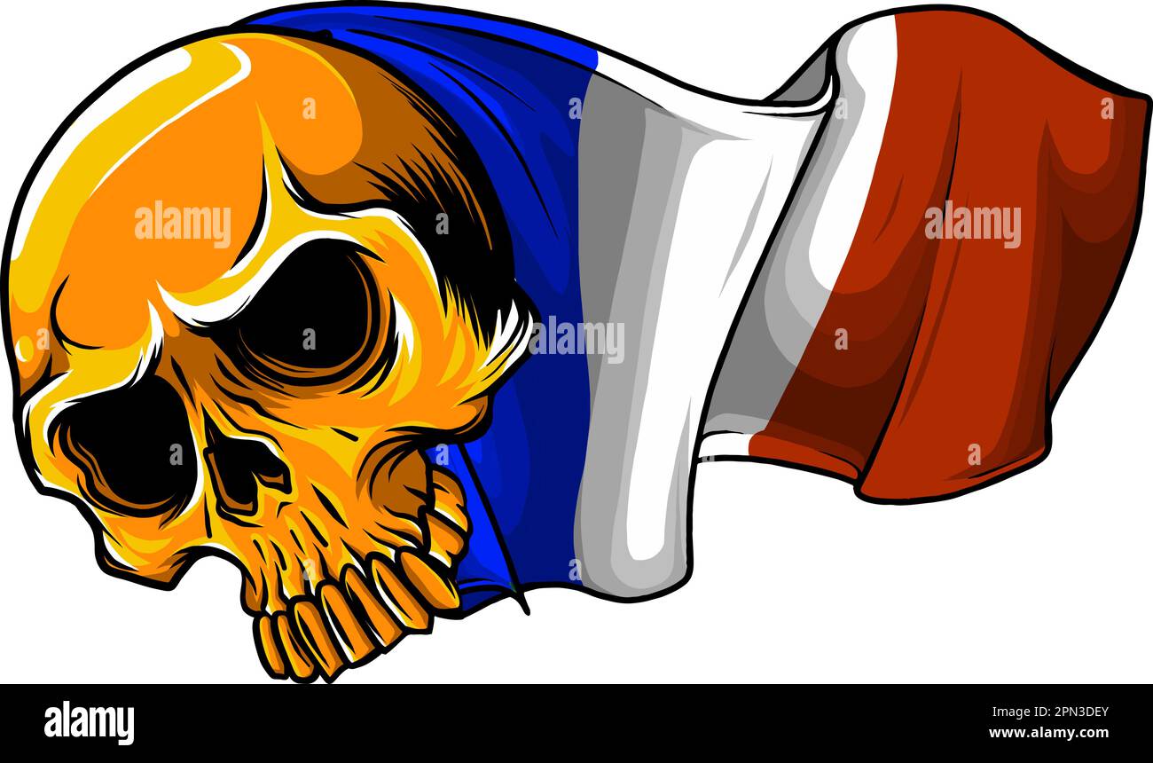 vector illustration of Human skull with flag of France Stock Vector ...