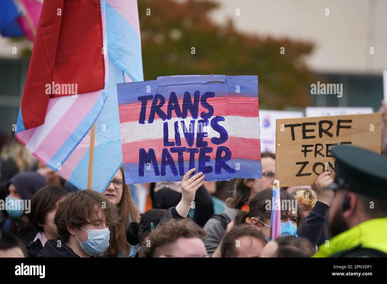 Trans rights protestors counter-protest a Let Women Speak rally in ...