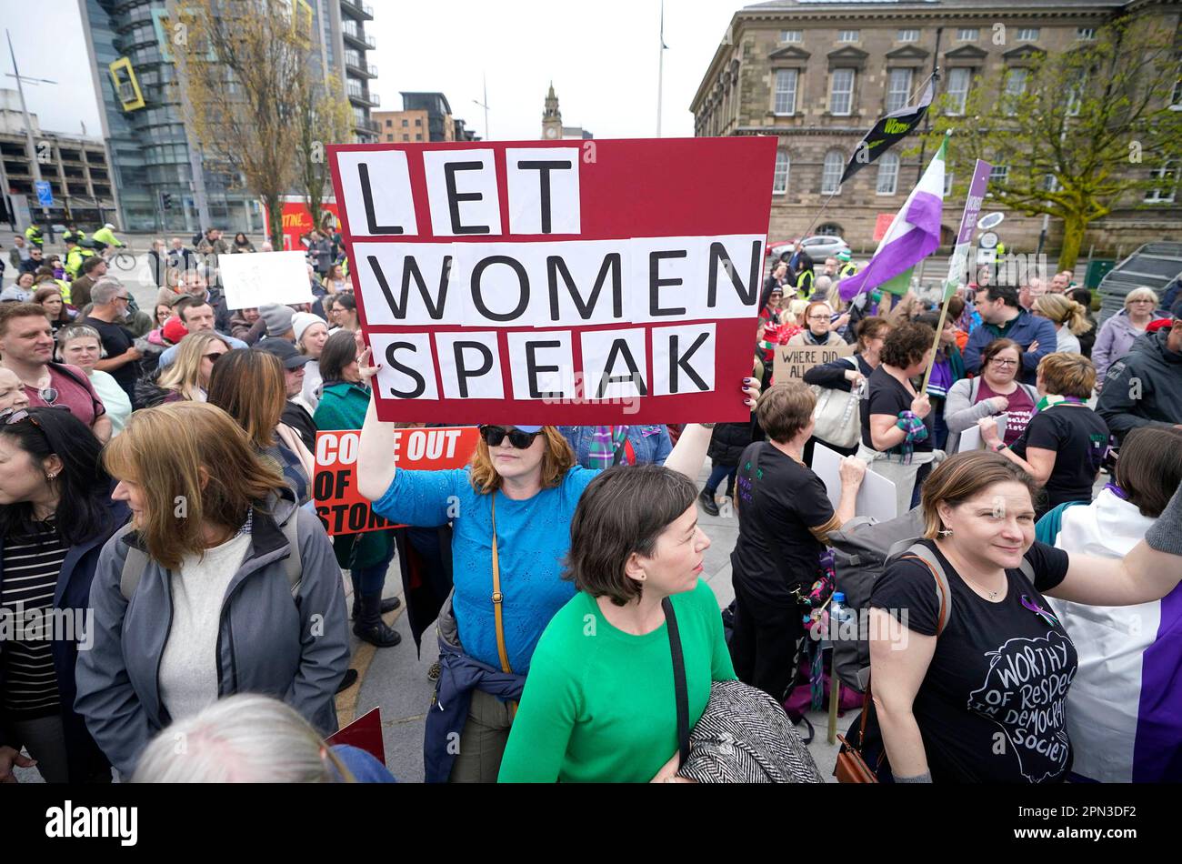 People during a Let Women Speak rally in Belfast. Picture date: Sunday ...