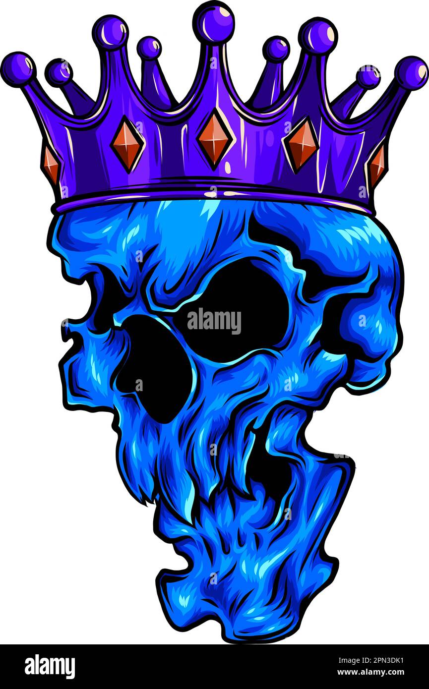 vector illustration of skull with crow on white background. digital ...