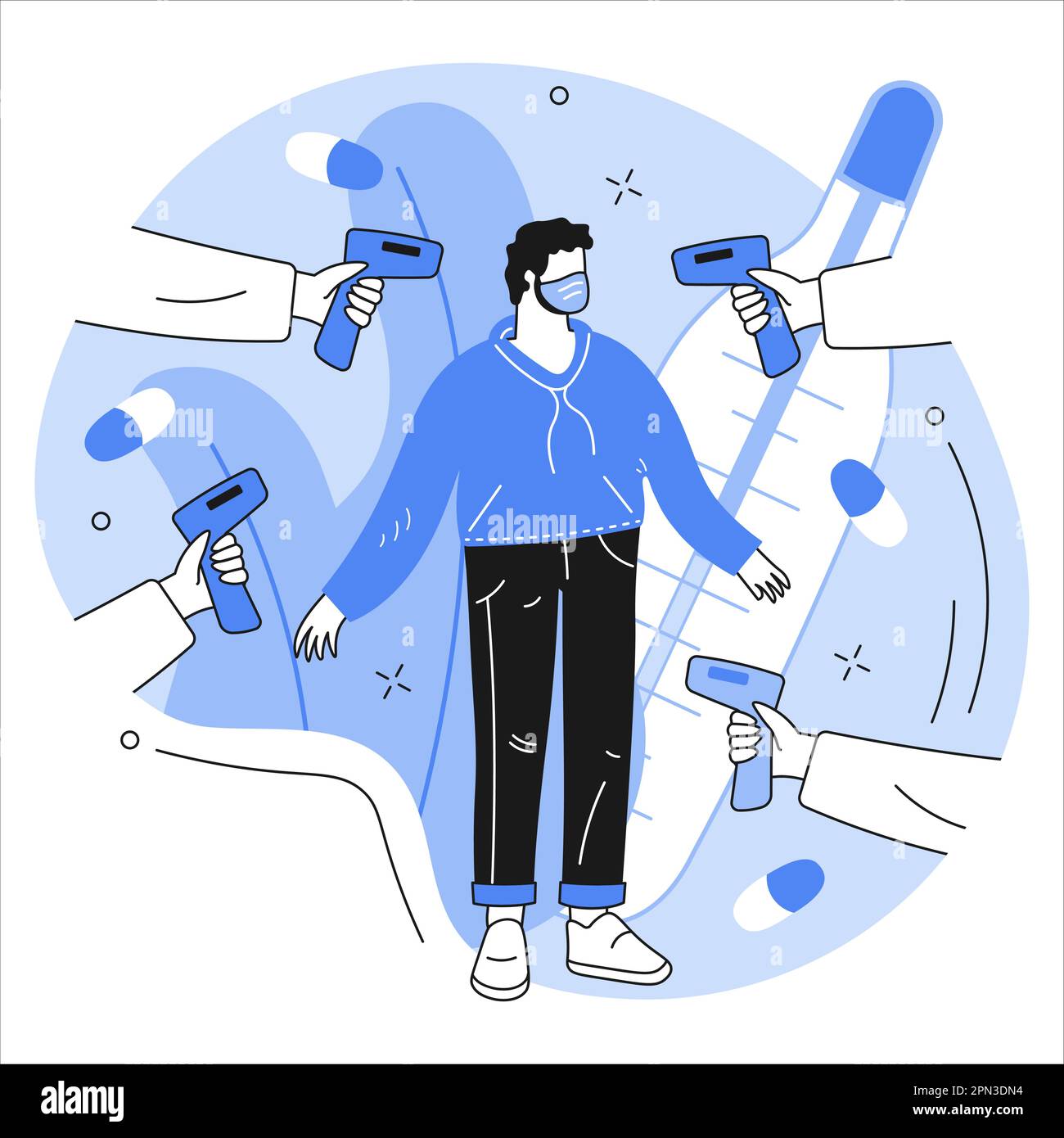 checking the temperature of a man with a contactless thermometer covid ...