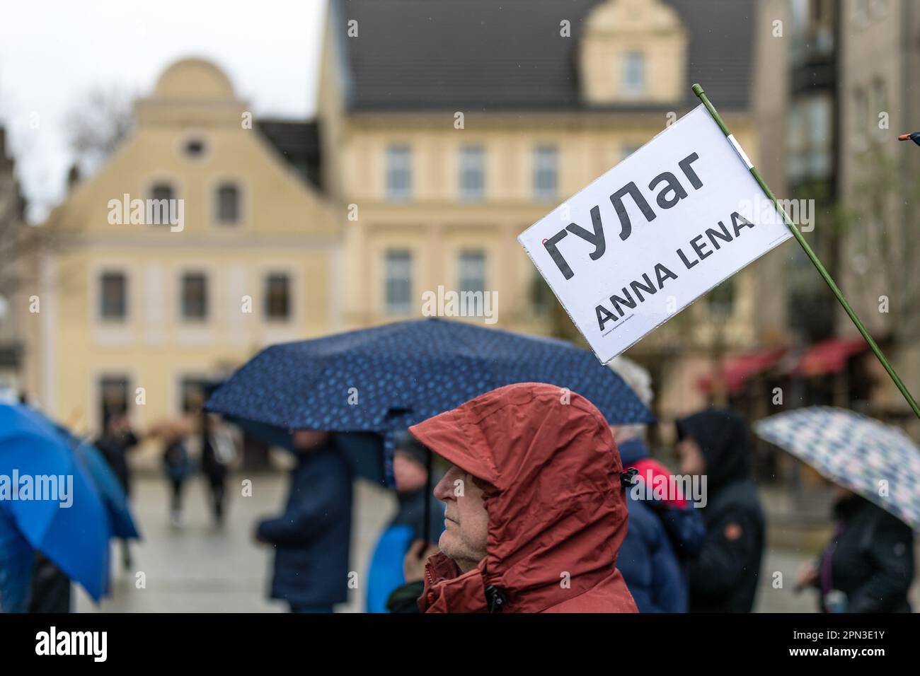 Cottbus, Germany. 16th Apr, 2023. "Gulag" is written in Cyrillic ...
