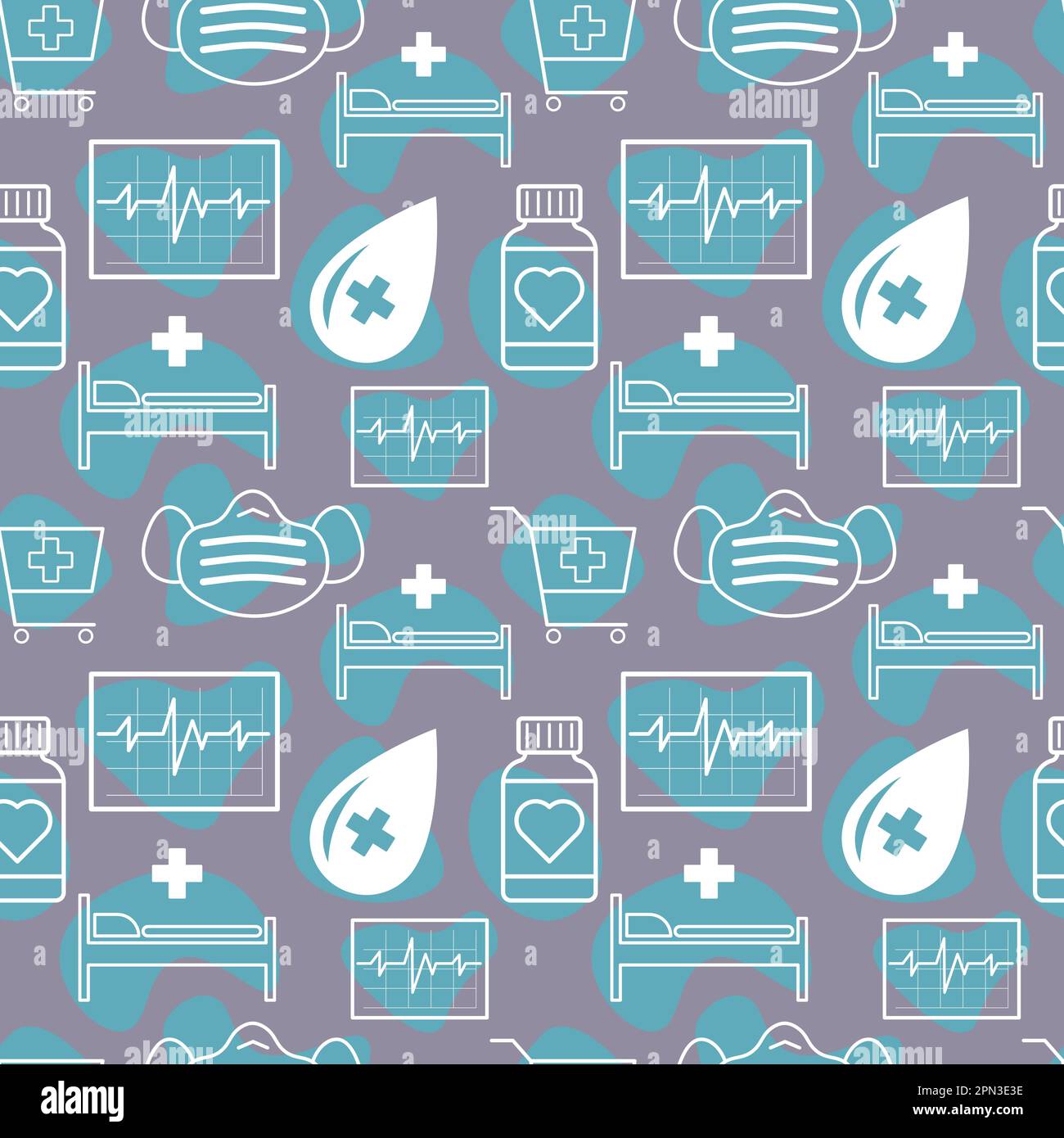 medical pattern with color elements of hospital bed, pulse monitor ...