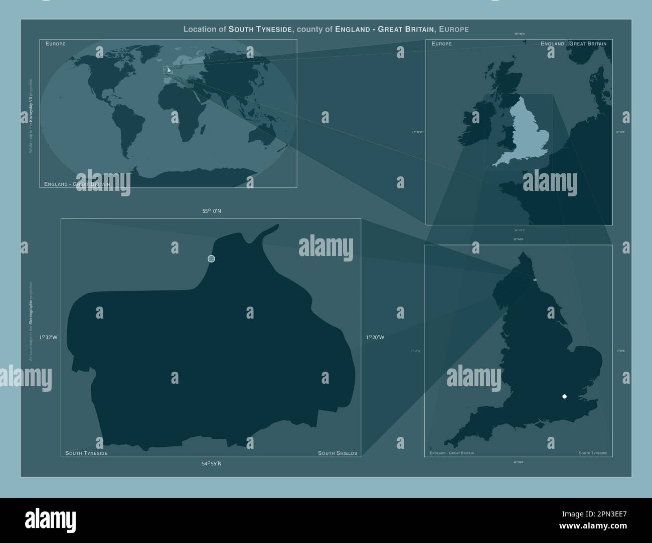 South Tyneside, county of England - Great Britain. Diagram showing the ...