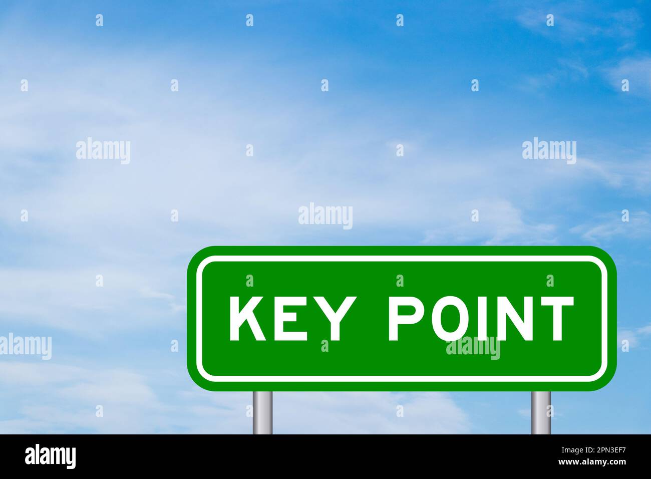 Green color transportation sign with word key point on blue sky with ...