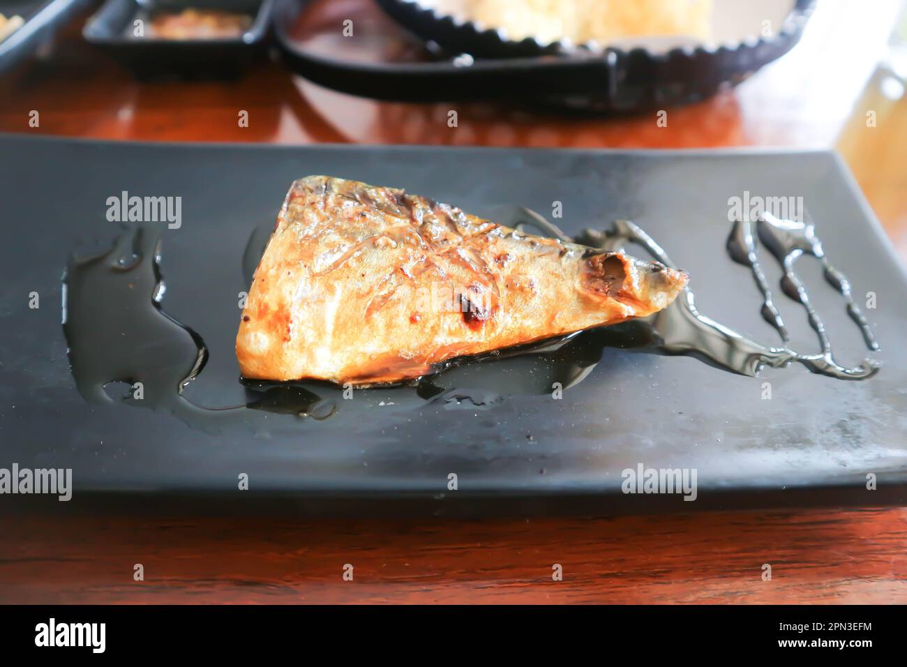 grilled blue mackerel, grilled fish or grilled saba with sauce for ...