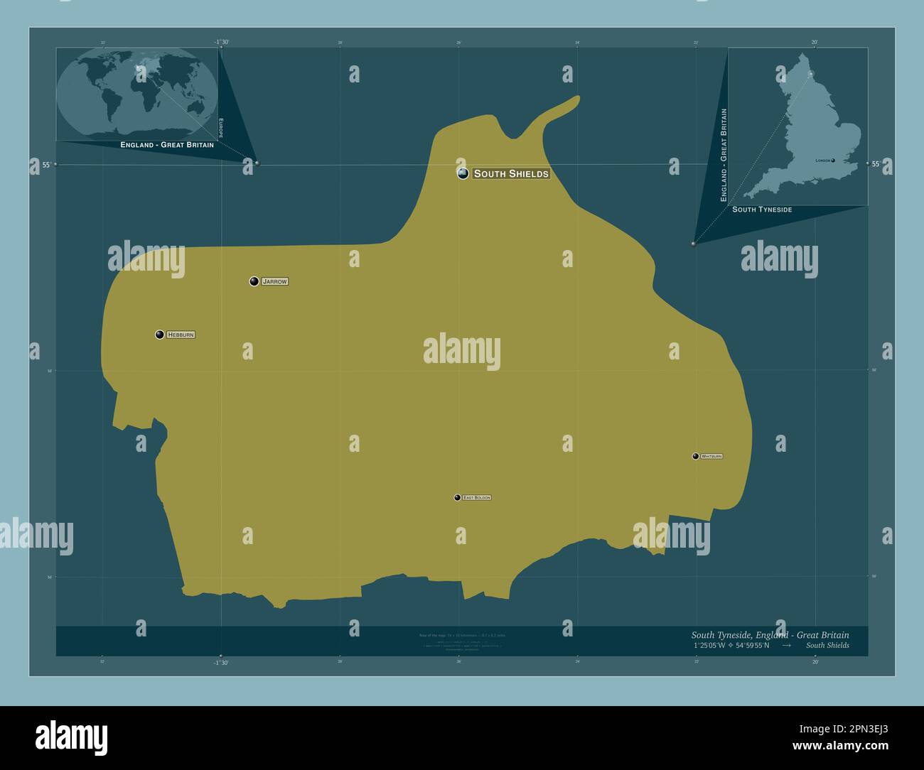 South Tyneside, county of England - Great Britain. Solid color shape ...