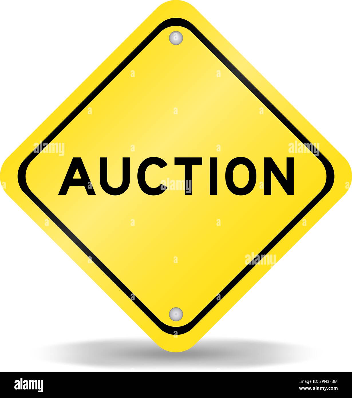 Yellow color transportation sign with word auction on white background ...