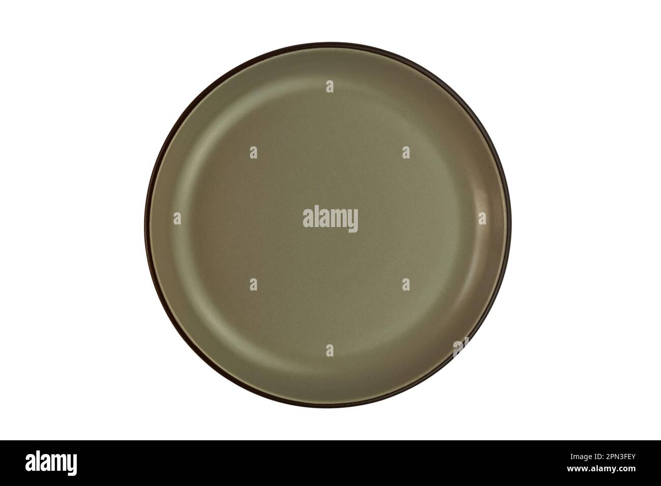 Empty single dark brown ceramic plate with dark edge isolated on white ...