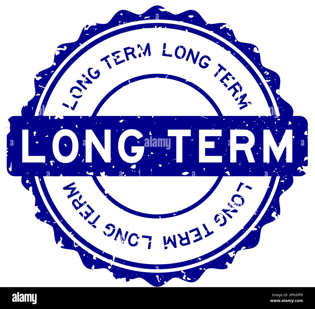 Grunge Blue Long Term Word Round Rubber Seal Stamp On White Background