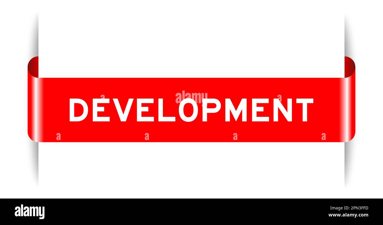 Red color inserted label banner with word development on white ...