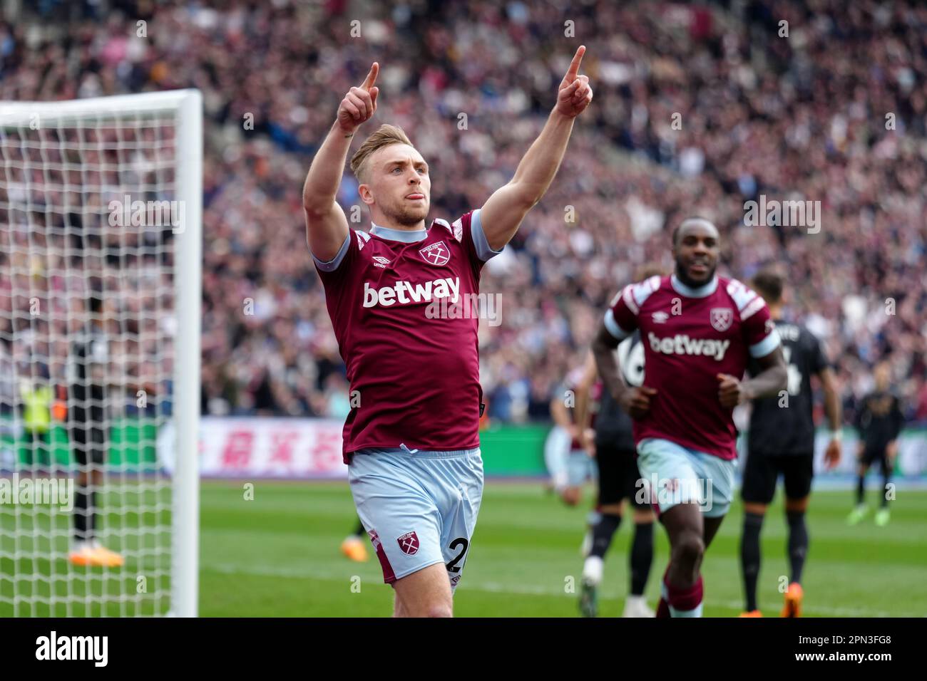 West Ham United's Jarrod Bowen celebrates scoring their side's second ...