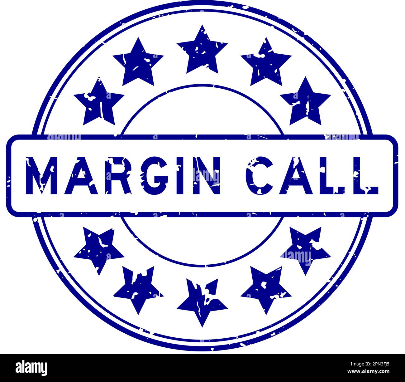 Grunge blue margin call word with star icon round rubber seal stamp on ...
