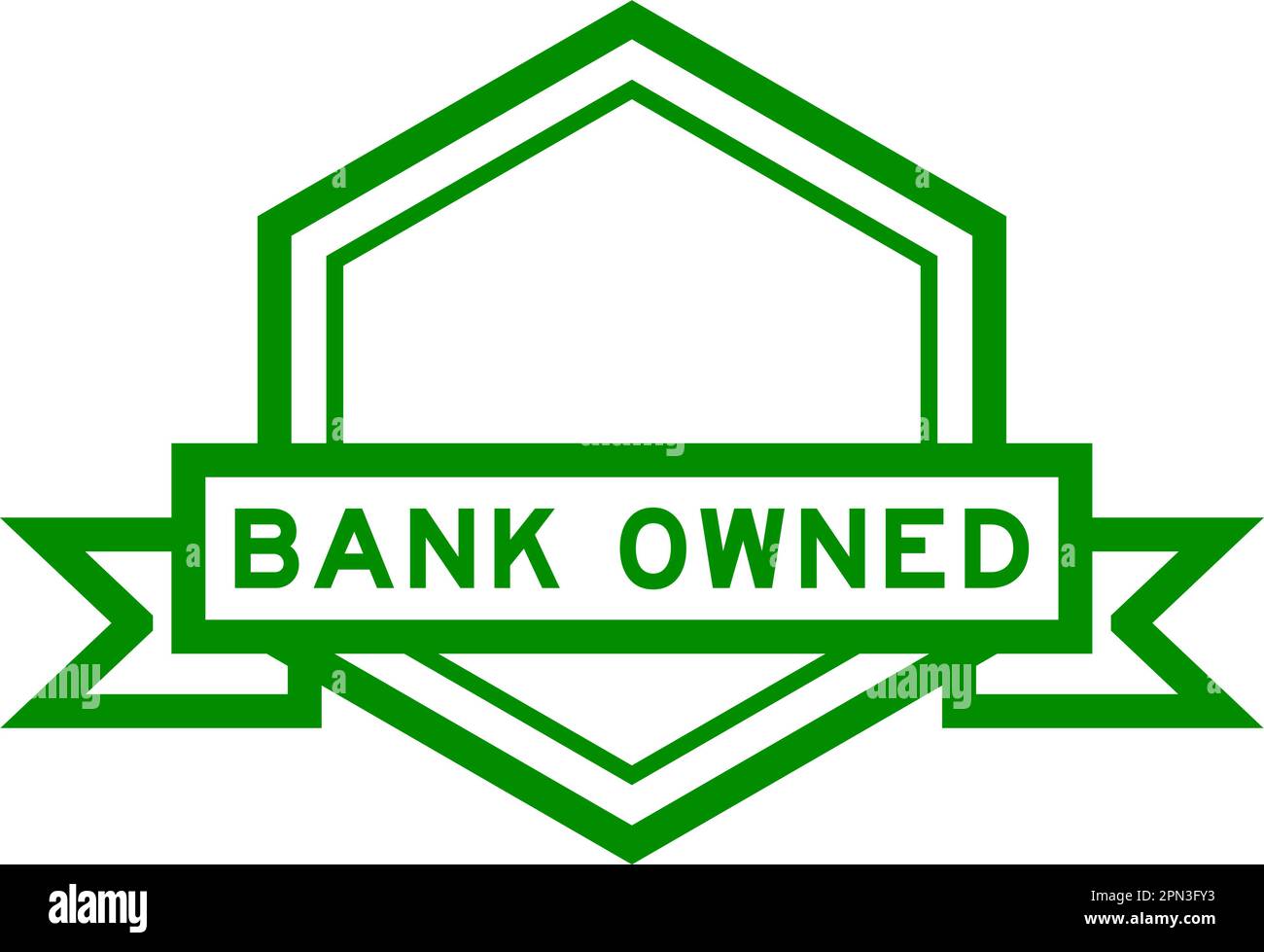 Vintage green color hexagon label banner with word bank owned on white ...