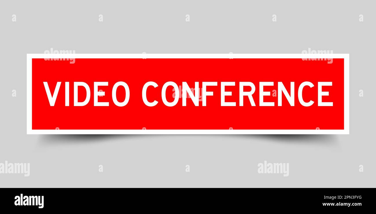 Red color square shape sticker label with word video conference on gray ...