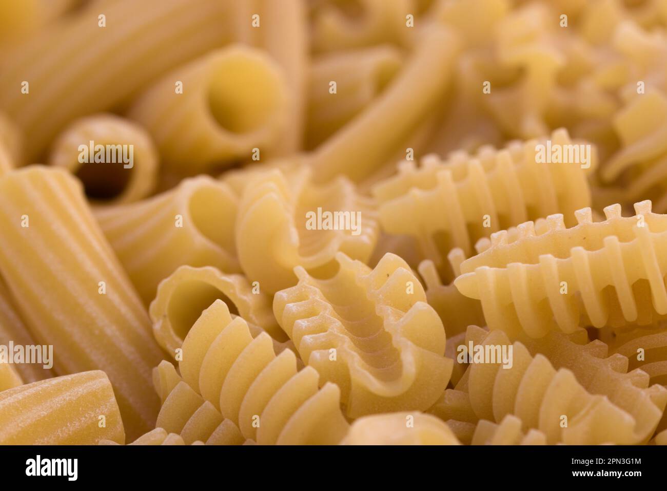 Mixture of short Italian pasta known as radiator and elicoidal macaroni ...