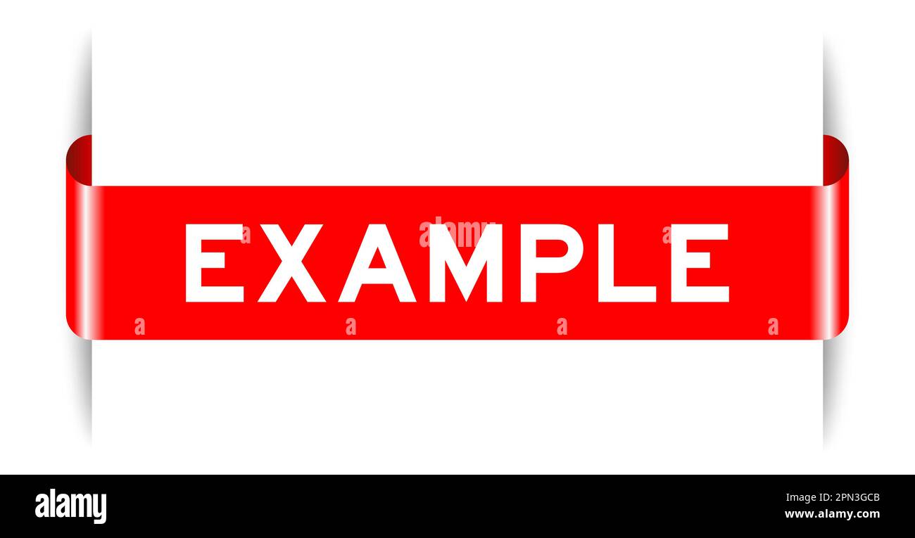 Red color inserted label banner with word example on white background ...