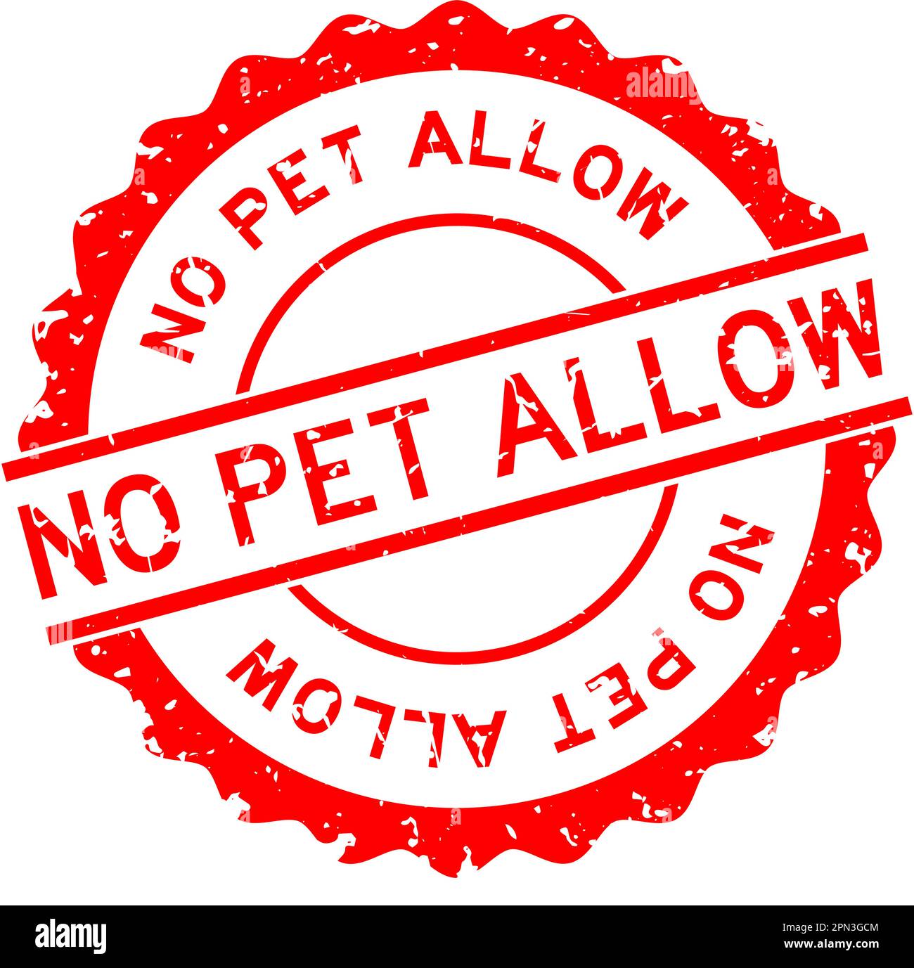 Grunge red no pet allow word round rubber seal stamp on white ...