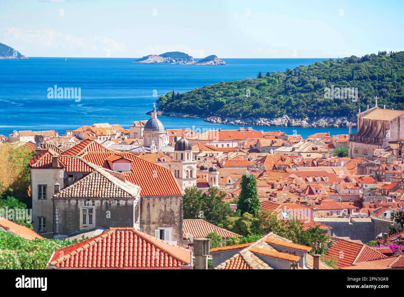 Dubrovnik Panoramic Sightseeing View . Tiled roofs of Dubrovnik old ...