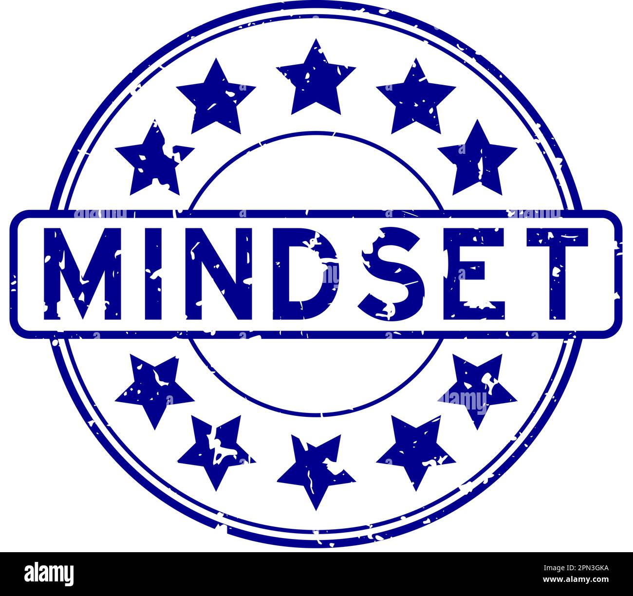 Grunge blue mindset word with star icon round rubber seal stamp on ...