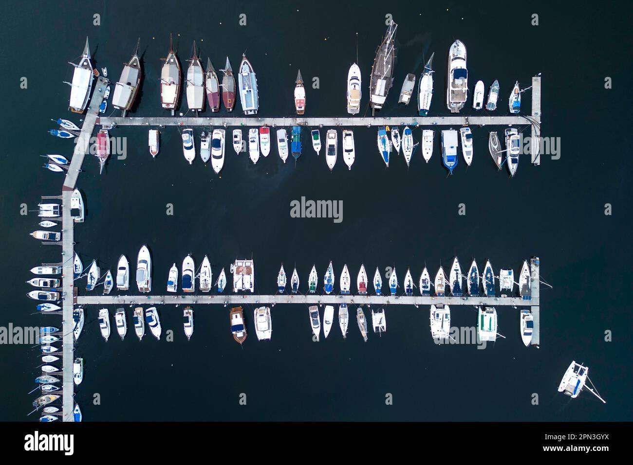 Aerial Top Down View of Yachts and Boats Docked at the Gloria Marina ...
