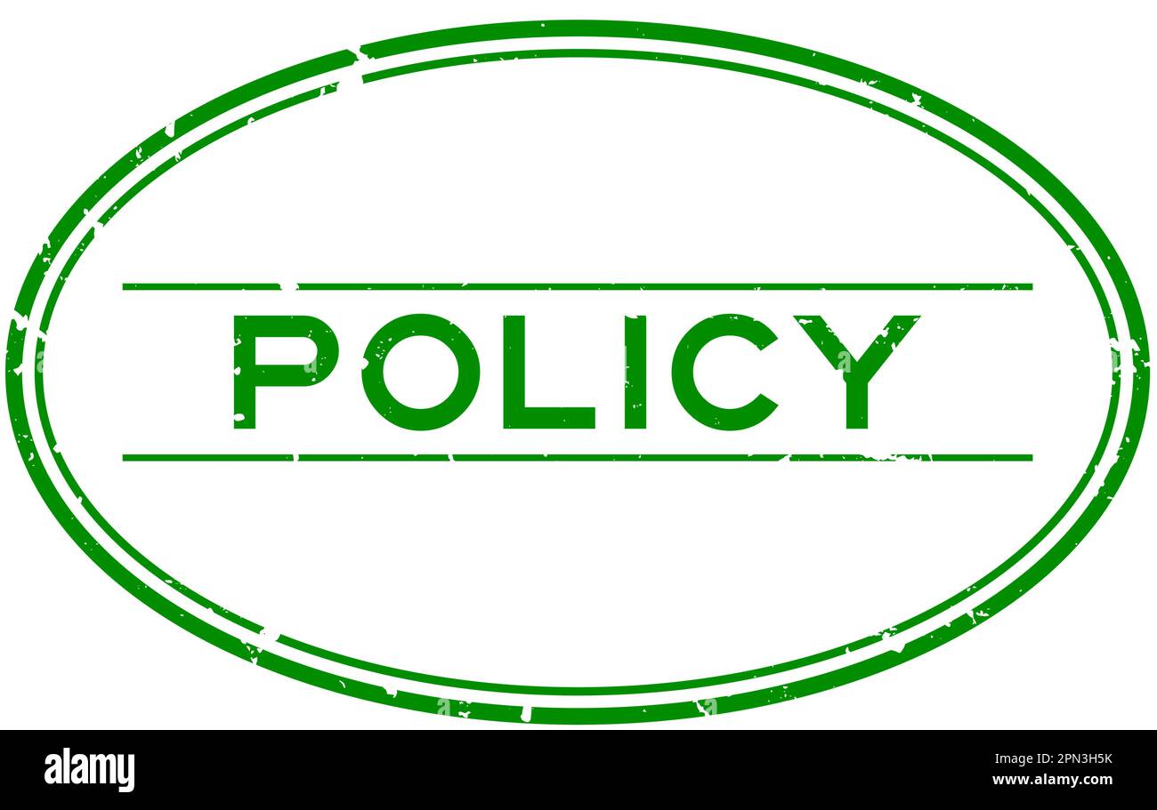 Grunge green policy word oval rubber seal stamp on white background ...