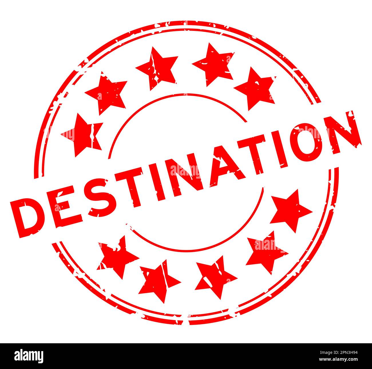 Grunge red destination word round rubber seal stamp on white background ...