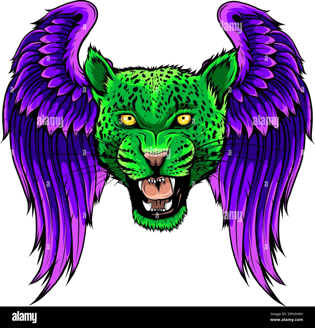 vector illustration leopard head with wings on white background Stock ...